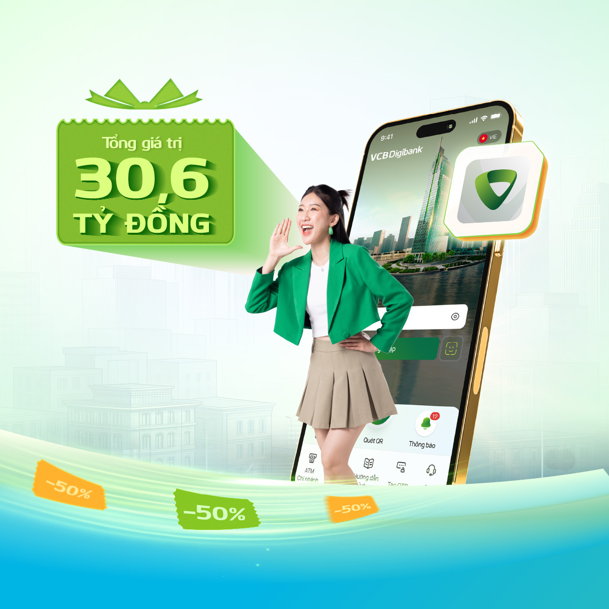 30,6 tỷ đồng quà tặng dành cho khách hàng đăng ký mới VCB Digibank