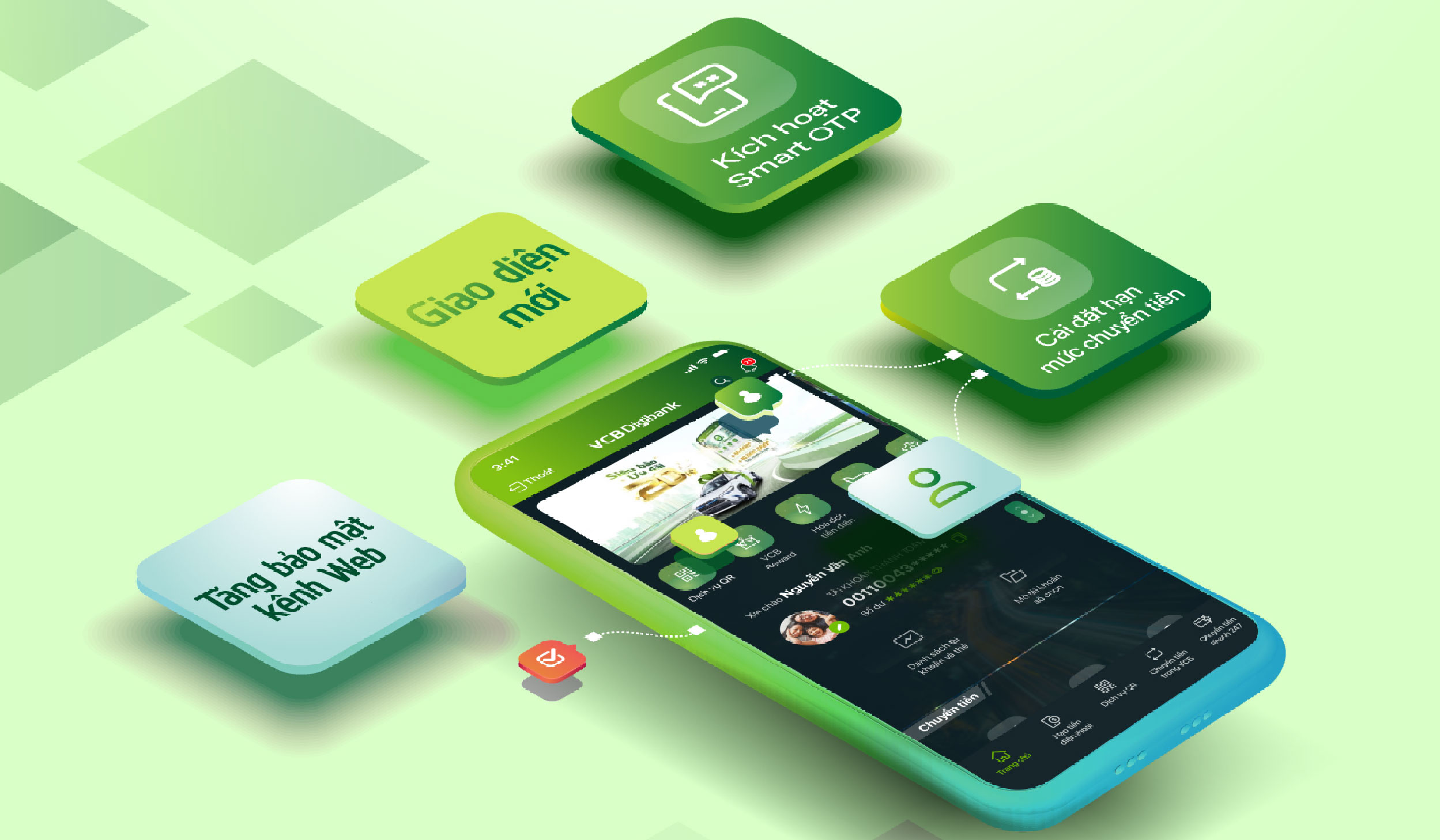 Vietcombank thông báo triển khai một số cải tiến trên ứng dụng VCB Digibank