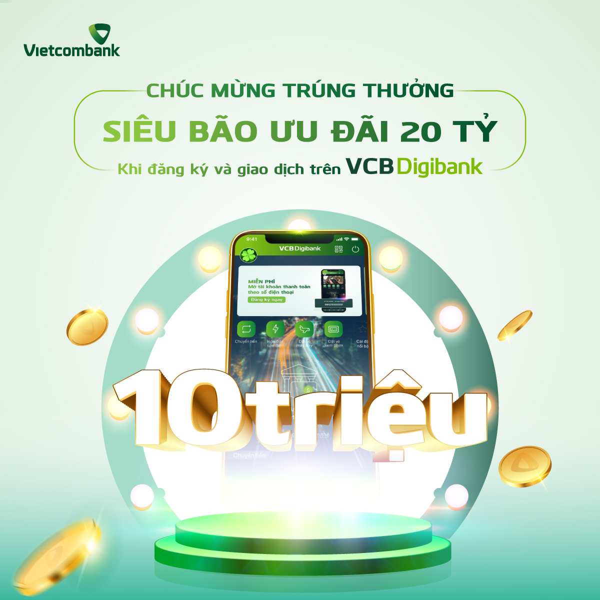 Vietcombank thông báo kết quả quay thưởng kỳ 7 chương trình khuyến mại “Siêu bão ưu đãi khi đăng ...